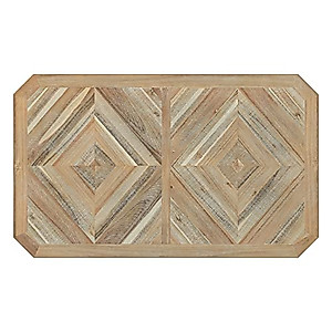 Goohome 6-Piece Rubber Dining Table Set, with Beautiful Grain Pattern Tabletop Solid Veneer and Soft Cushion, Bench Family Furniture for Home, Apartment, Kitchen, Natural Wood Wash