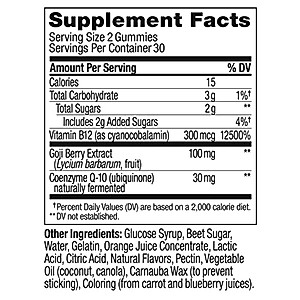 OLLY Daily Energy Gummy, Caffeine Free, Vitamin B12, CoQ10, Goji Berry, Adult Chewable Supplement, Tropical Flavor - 60 Count