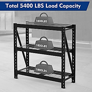 WORKPRO 3-Tier Garage Shelving Unit, Heavy Duty 5400 LBS Load Capacity, Metal Storage Rack, 50”W x 18”D x 47”H Height Adjustable, Industrial Shelving for Garage, Warehouse, Shop