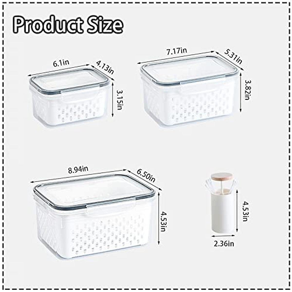 Topifare 6 Pack Fruit Storage Containers for Fridge with Strainer and Lids Fruit Containers for Fridge for Vegetable Storage, Fresh Fruits, Salad