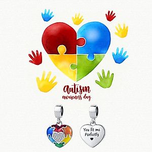 YSAHan Autism Puzzle Heart Love Charm Colored Enamel Jigsaw Puzzle Piece Pendant Bead for Pandora Bracelet Necklace, Blue (Aut-115_Puzzle)