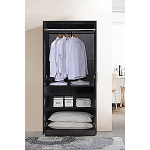 HODEDAH IMPORT Furniture 2 Door Wardrobe with Adjustable/Removable Shelves & Hanging Rod, Chocolate