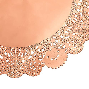 100 Pack Metallic Copper Orange Placemats, Round Paper Lace Doilies for Place Settings, Desserts, Formal Events (10 in)