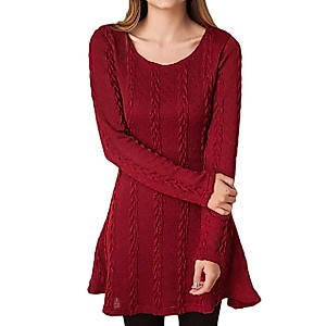 Mansy Womens Knitted Crewneck Sweater Dress Red Medium