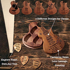 Custom Guitar Pick Holder with 3 Pcs Wooden Guitar Picks, Personalized Guitar Pick Case Box, Engraved Name,Text,Customized Gift for Dad,Husband,Boyfriend,Son,Friends