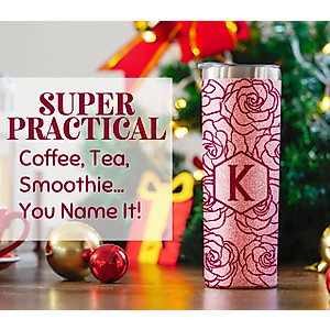 Onebttl Monogrammed Gifts for Women, Personalized Travel Mugs, Unique Coffee Tumbler with Initials for Her on Birthdays Christmas, Rose Gold, B