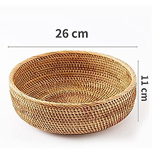 WSZJJ Handmade Living Room Snack Fruit Bowl Vegetable Basket Wicker Picnic Plate Food Bread Basket (Size : 26cm)