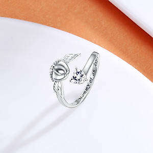 Miscarriage Ring Mommy of an Angel Necklace Bracelet 925 Sterling Silver Pregnancy Loss Memorial Jewelry Sympathy Gifts for Women Mom (Miscarriage Ring)