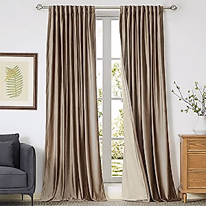 PRIMROSE Blackout Taupe Velvet Curtains 108 inch Long for Living Room,Set of 2 Panels Liner Rod Pocket Back Tab Thermal Window Curtains Drapes Room Darkening Heavy Decorative Curtains for Bedroom