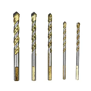 Rannb 5pcs Masonry Drill Bits Four Sizes 6mm,8mm,10mm,12mm Drilling Dia Triangle Hand Drill Bit Set for Metal Concrete Tile Glass Wood Marble Ceramic Brick