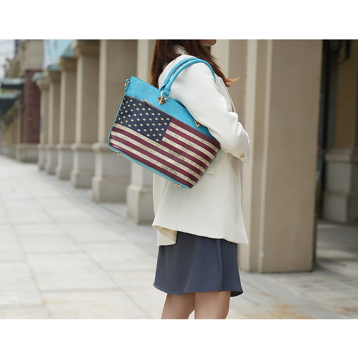 MKF Collection USA Tote Crossbody Bag for Women, American Flag Vegan Leather Top-Handle Messenger, Satchel Shoulder bag Purse