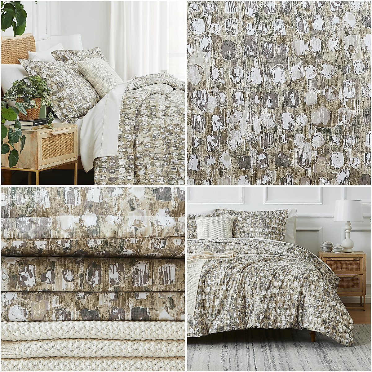 Southshore Fine Living, Inc. 4-Piece Twin XL/Twin Duvet Cover, Twin Bedding Set with Beige Duvet Cover, Pillow Sham, Throw Pillow Cover and Throw Blanket for Bed, Twin or Twin XL, Rhythm Taupe