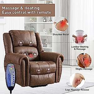 Phoenix Home Power Lift Chair for Elderly, Leather Electric Living Room Recliner, Brown