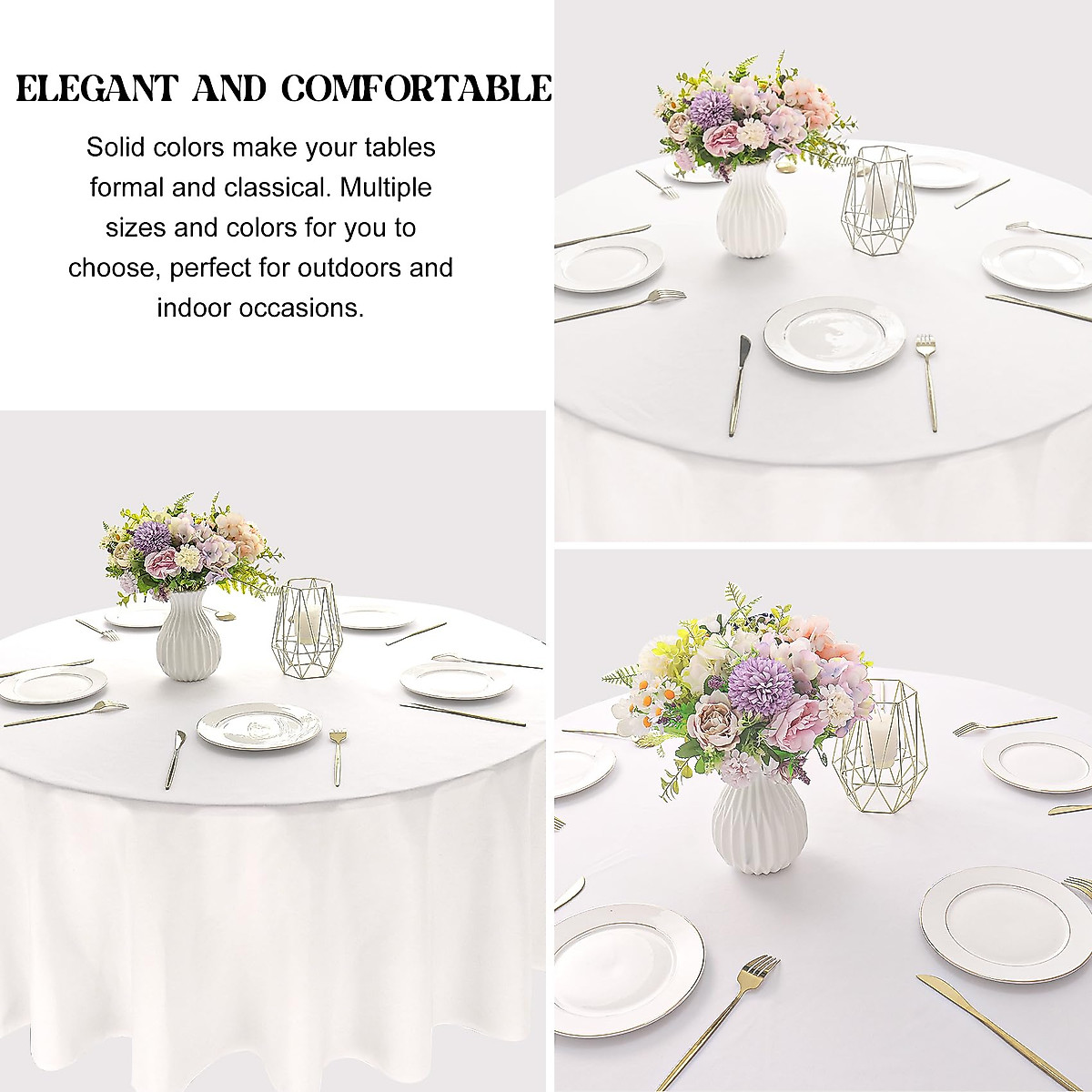 JALANCY 4 Pack Round Tablecloth 90 Inch White Polyester Round Table Cover for Round Tables Washable Decorative Fabric Table Covers for Wedding Dining Table Buffet Parties Banquet Decor