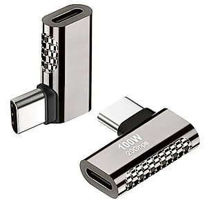 AreMe 2 Pack USB C Male to Female Adapter, 90 Degree Right Angle 100W Type C Extender Adapter for Thunderbolt 4/3, MacBook Pro/Air, Laptop, Phones and More Type C Devices (Grey)