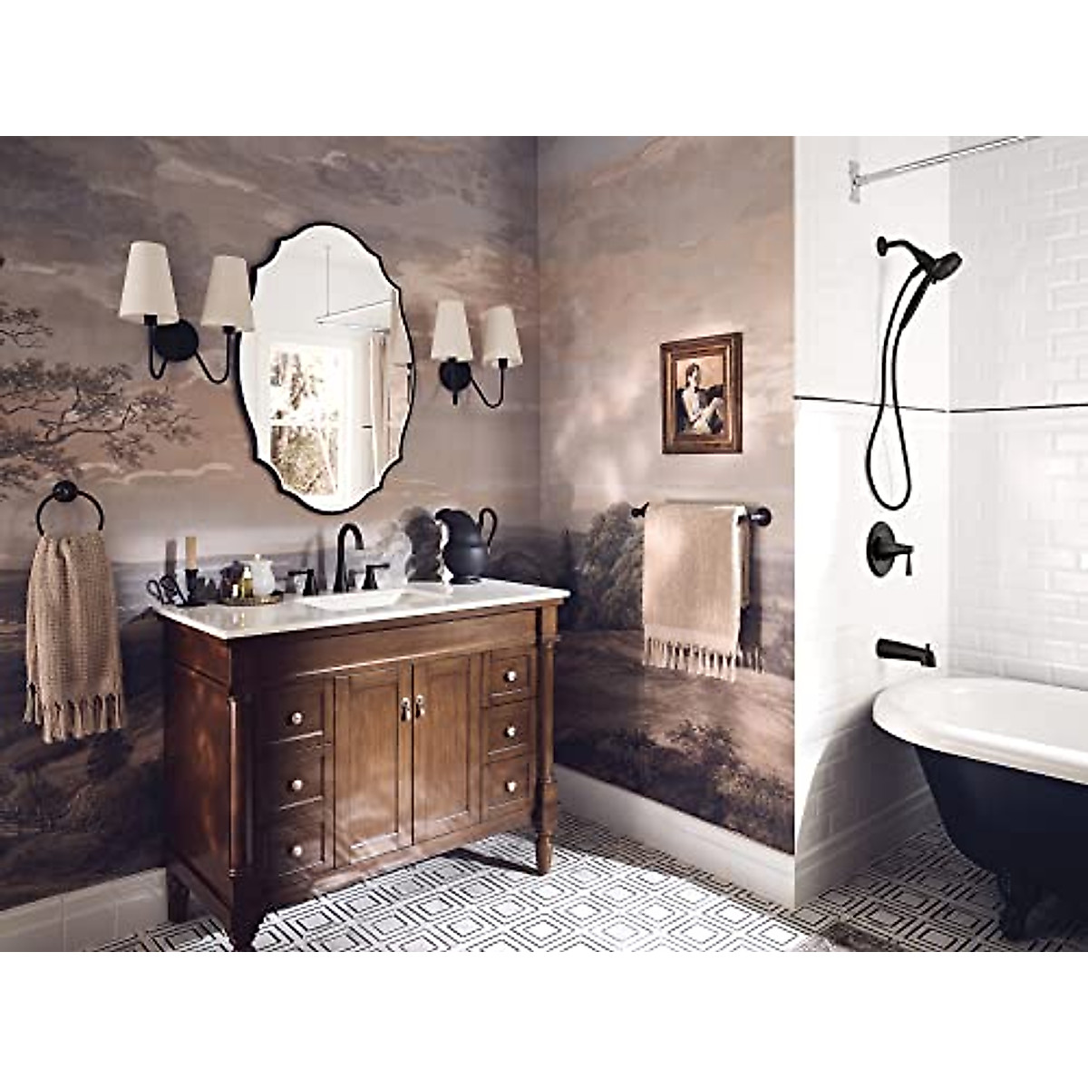 Moen 82021BL Ronan Single Handle Modern Tub and Shower Faucet with Magnetix Rainshower, Valve Included, 2, Matte Black