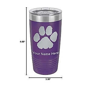 LaserGram 20oz Vacuum Insulated Tumbler Mug, Paw Print, Personalized Engraving Included (Dark Purple)