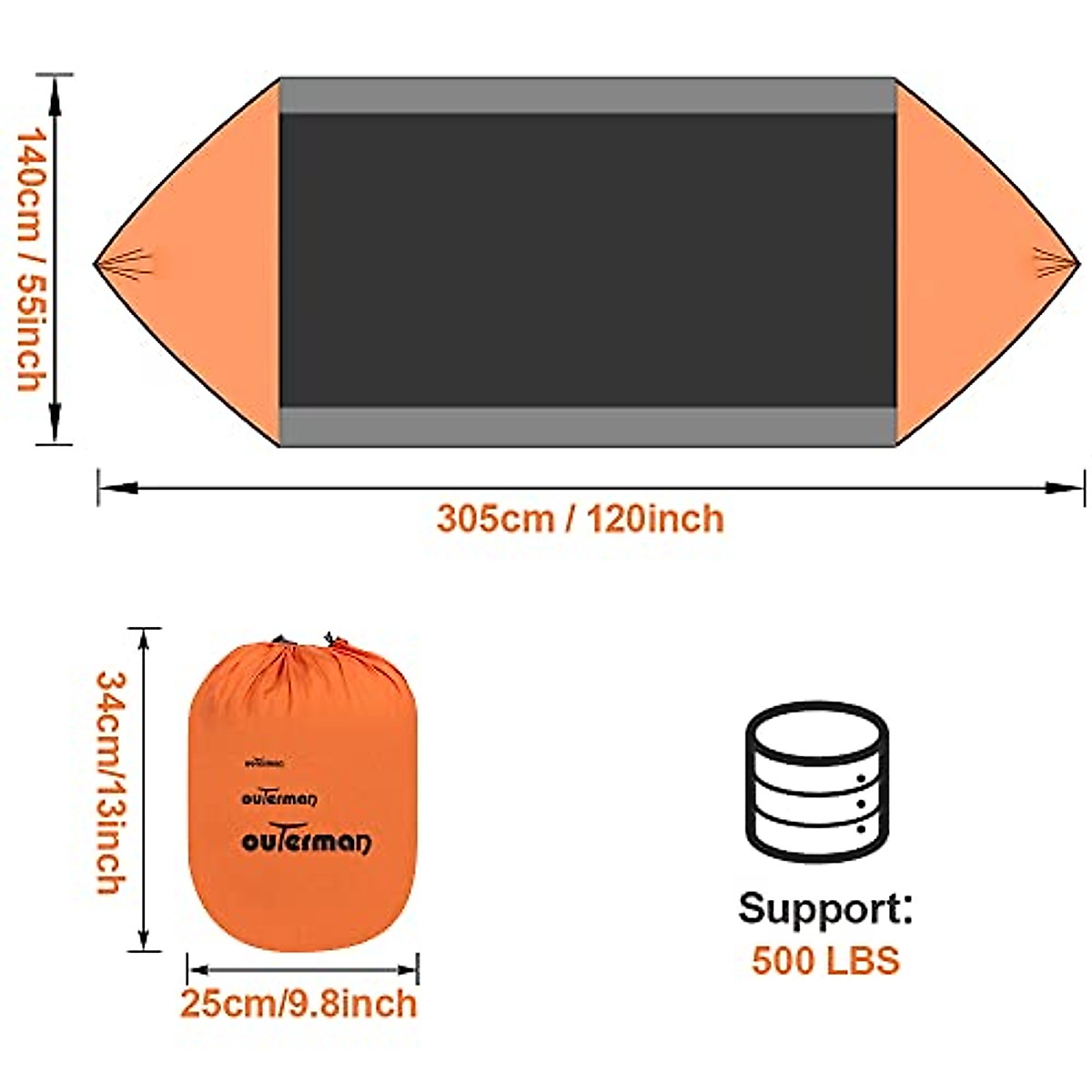 Outerman Camping Hammock with Mosquito Net, Portable Single Hammock with Tree Straps, Easy Setup, Lightweight Nylon Parachute Hammocks for Indoor, Outdoor, Backpacking, Travel, Patio, Hiking (Gray)