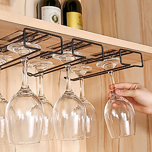 Gittcoll Wine Glass Rack Under Cabinet Hanging Iron Stemware Rack Glasses Storage Holder No Drilling Metal Organizer Hanger for Bar Home Pub Glass Shelf for Kitchen Bar Restaurant, Set of 2, 26x9x6cm