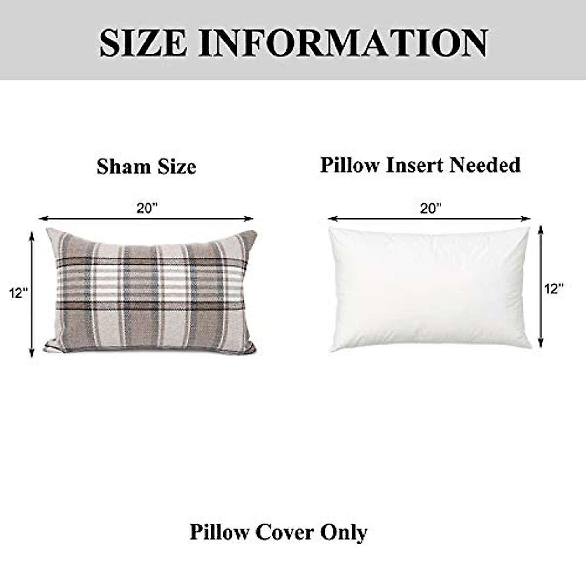YOUR SMILE Retro Farmhouse Buffalo Tartan Chequer Stripe Plaid Cotton Linen Decorative Throw Pillow Case Cushion Cover Pillowcase for Sofa Outdoor Indoor (Brown, 12''x20'')