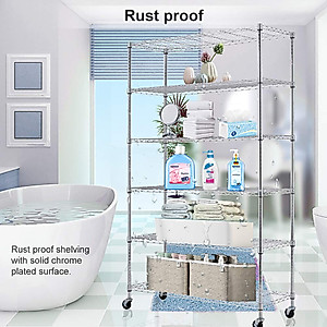 6 Tier Wire Shelving Unit Rack NSF Heavy Duty Height Adjustable Storage Shelf Metal Shelving with Wheels/Feet Levelers Garage Rack Kitchen Rack Office Rack Commercial Shelving - Chrome - 48x18x82
