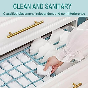 ichuanyi Underwear and Sock Drawer Organizers,24 Cell Collapsible Cabinet Closet Organizer Storage Boxes for Clothes, Socks, Lingerie, Underwear, Ties (Light Blue)