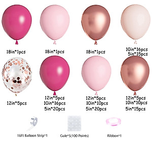 Bonropin 152pcs Pink Balloon Arch Garland Kit with Pastel Pink Hot Pink Pastel Orange Metallic Rose Gold Confetti Balloons for Birthday Baby Shower Princess Theme Wedding Valentine's Party Decorations