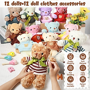 Zhanmai 12 Set Bear Stuffed Animal with Removable Clothes 12 Inch Cute Bears Soft Plush Toy Gift for Kids Boys Girls Baby Shower Birthday Party Favor Decoration Supplies
