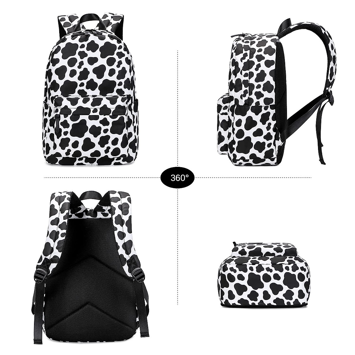 Ecodudo Cow Print Girls Backpack Set for Teens Backpacks School Bookbags with Lunch Bag (Cow Print)