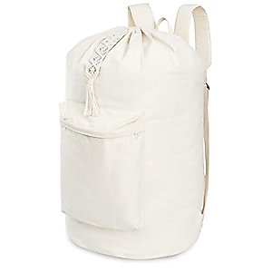 Mkono Laundry Bag with Shoulder Strap & Drawstring Closure Laundry Bags with Macrame Tassel Boho Hanging Clothes for College Dorm, Travel, Laundromat, Apartment