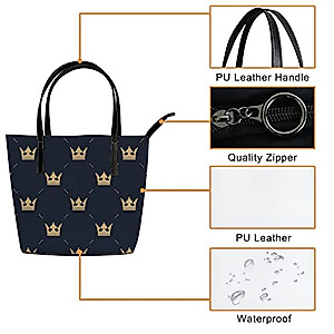 Fashion Tote Handbags Women's Soft Tote Shoulder Bag for Women Work Shopping Top Handle Satchel Bags, 15.8×4×15.4 inches,Fashion Crown