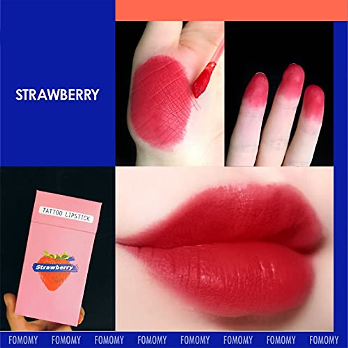 PASNOWFU 20 Pcs/Set of Tattoo Lipstick, Cotton Swab Lipstick, Tattoo Lip Stain Tattoo Lipstick Cotton Swab, Durable Waterproof Liquid Non-Stick Lipstick, Easy to Carry（Color : Strawberry）