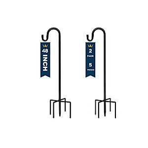 TIEBOLA Shepherd Hooks 2 Pack - 48 Inches High 1/2 Inch Thick Adjustable Rust Resistant Shepards Hooks with 5 Prong Base for Hanger Holder, Wedding Decor, Lanterns, Flower Basket, Bird Feeder.