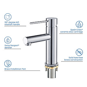 KIBI KBF1010 Solid Brass Single Handle Single Hole Circular X Faucet for Bathroom Sink with Pop Up Drain | High Arc Faucet Spout | Chrome Finish | Corrosion and Rust Resistant