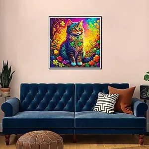 Stalente Diamond Painting Kits for Adults, 5D DIY Diamond Art Kits for Beginners Round Full Drill Diamond Painting for Home Wall Decoration Gift 12×12inch, Cat