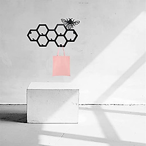 Bee Coat Rack Wall Mounted, Bee Decor, Bee with Honeycomb Metal Art Wall Decor, Bee Key Rack Beehive Wall Rack for Hanging Hats Keys Towels Jewelry Necklace and More, 16.5 x 8.9 x 1.37 Inches
