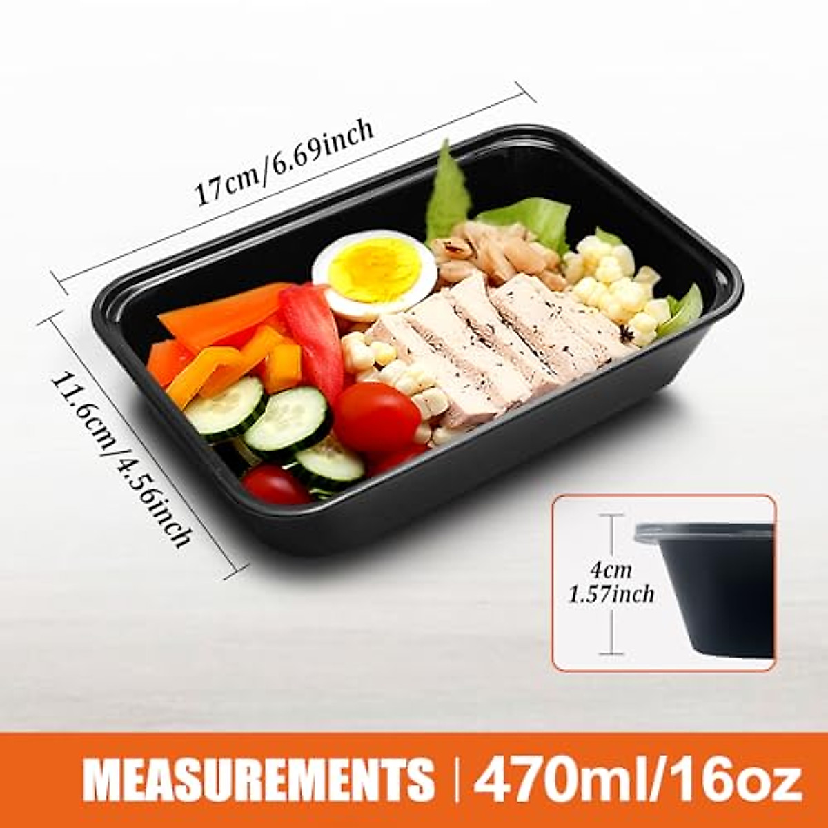 Teivio 35Pack 16oz Disposable Meal Prep Containers, Plastic Food Storage Containers with Lids, Leak proof, Microwave and Freezer Safe,for preparing lunch, snacks, salad or sandwiches (Black)