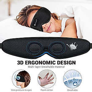 Sleep Eye Mask for Men Women,3D Contoured Cup Eye Mask for 100% Light Blocking, Sleeping Mask with Adjustable Strap and Earplugs, Soft Comfort Eye Cover for Travel Yoga Nap, Black