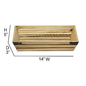 Admired By Nature Natural Wood Small Shallow Rectangle Crate with Metal Corner Design, 019-NTRL