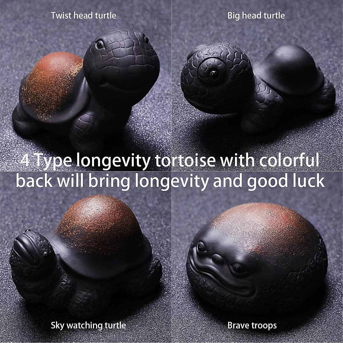 EAEDMY Purple Sand Tea Pet Angry Cat Bat Tortoise Puppy Figurine, Cute Kungfu Tea Pet Gift for Tea Lover Friend, Tea Table Desk Tearoom Home Decoration Ornament (1.Big Head Turtle)