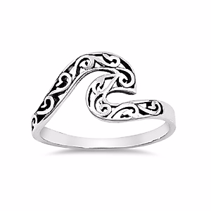 CloseoutWarehouse 925 Sterling Silver Filigree Ocean Wave Ring Size 8