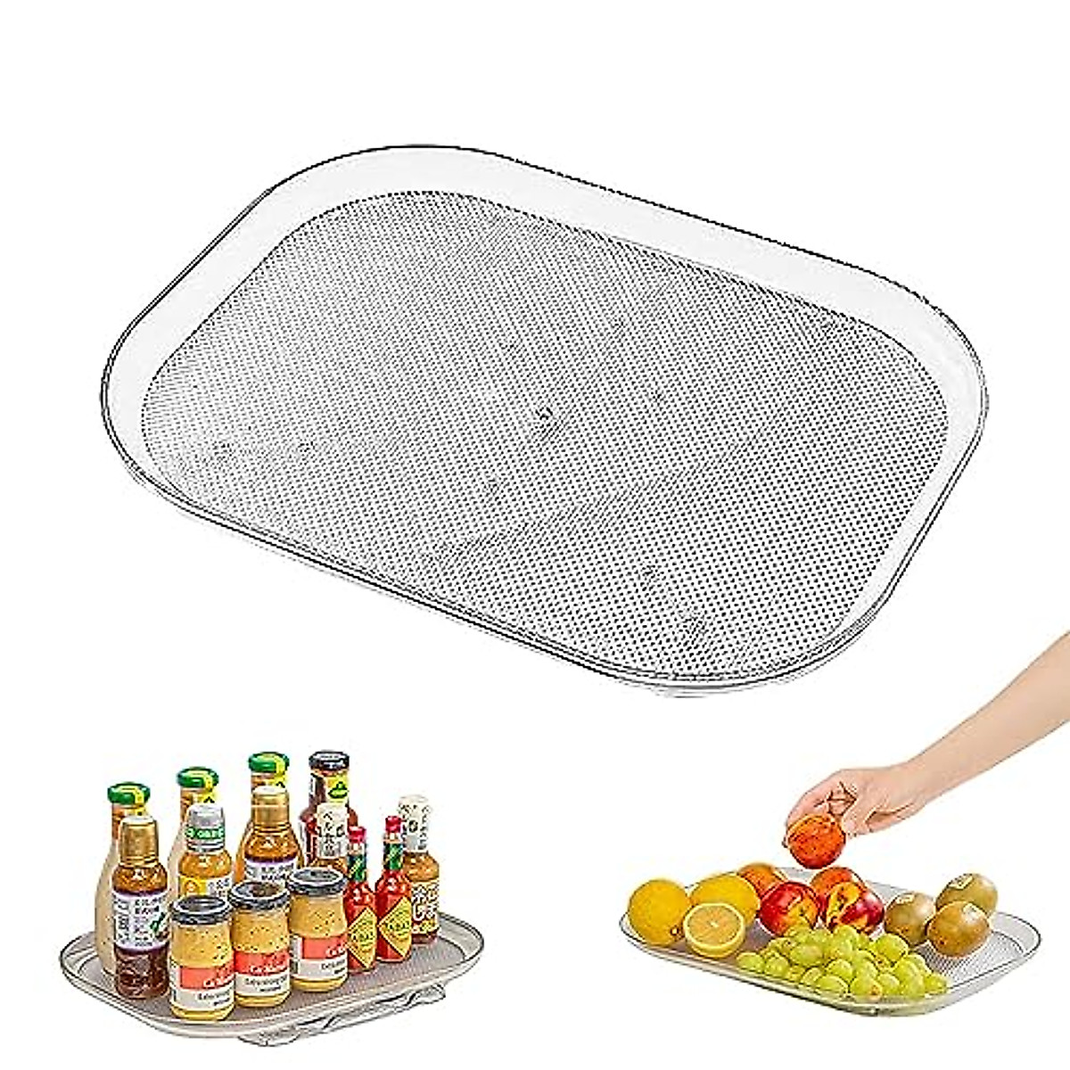 Square Lazy Susan for Refrigerator, Lazy Susan Turntable Organizer for Refrigerator, Transparent Countertop Condiment Storage Rack,for Kitchen, Cabinet, Table, Pantry (13.8 X 10.2 in, 1pcs)