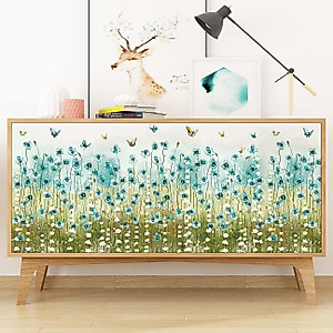 LiveGallery Blue Flowers Wall Decals White Daisy Wall Stickers DIY Peel and Stick Butterfly Plants Wall Sticker for Baby Kids Girls Bedroom Nursery Living Room Office Corners Skirting Lines