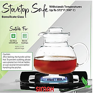 Simax Glass Teapot For Stovetop: Glass Tea Kettle For Stove Top - Tea Pots For Stove Top - Stovetop & Microwave Safe Kettles For Boiling Water - Clear Glass Tea Pot With Spout -1 Quart/4 Cup Teapots