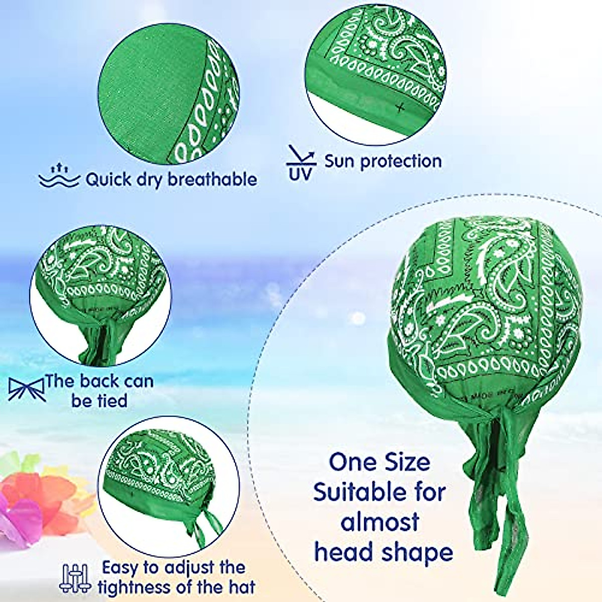 Xaatren 18 Pieces Do Rag Skull Cap Paisley Pattern Bandanna Biker Head Wraps Quick-Drying Hats, Sweat Wicking Beanie for Men and Women, Multicolor, 4XL