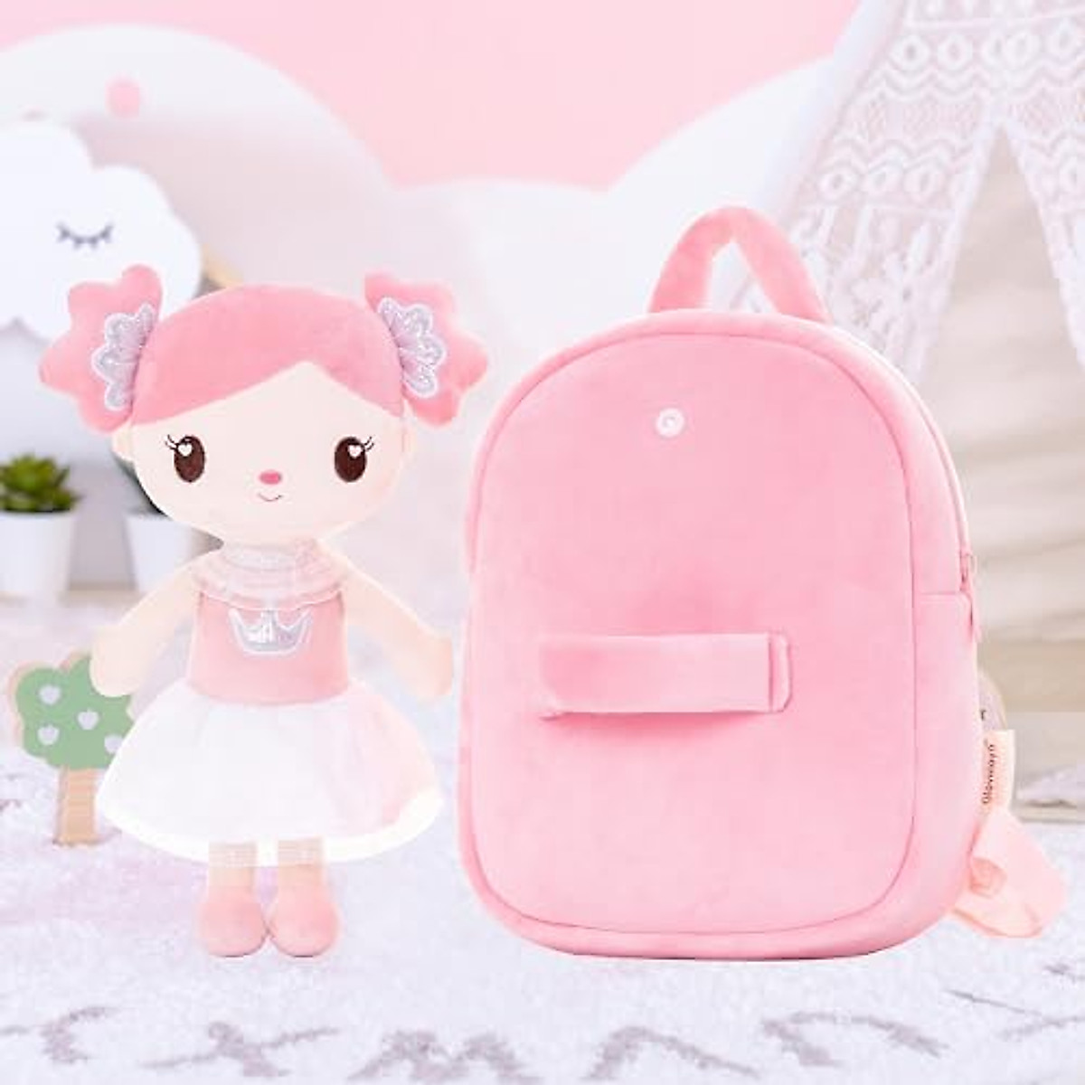 Gloveleya Toddler Backpack Kids Backpacks Rag Doll Girls Candy Doll Pink 9"
