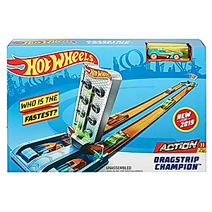 Hot Wheels Toy Car Track Set Drag Strip Champion with 1:64 Scale Car, Head-To-Head Racing, Connects to Other Sets