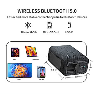 ROYQUEEN Mini Waterproof Bluetooth Speaker, Small Portable Bluetooth Speakers Wireless with TWS, Rich Bass HD Stereo Sound for Home, Beach, Shower, Outdoor Travel 16H Playtime(Black)