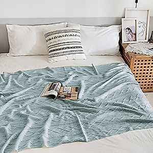 Jaimelavie Throw Blanket Knitted Decorative Blanket with Tassels, Throw Blanket for Couch, Bed, Living Room, Sofa and Chair, Soft Warm Travel Blanket for All Seasons, Aqua Green, 60“x80