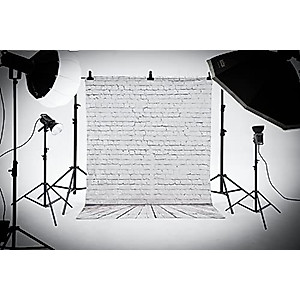Harfirbe 5X7ft White Brick Photography Background Retro Wooden Floor Portrait Photo Studio